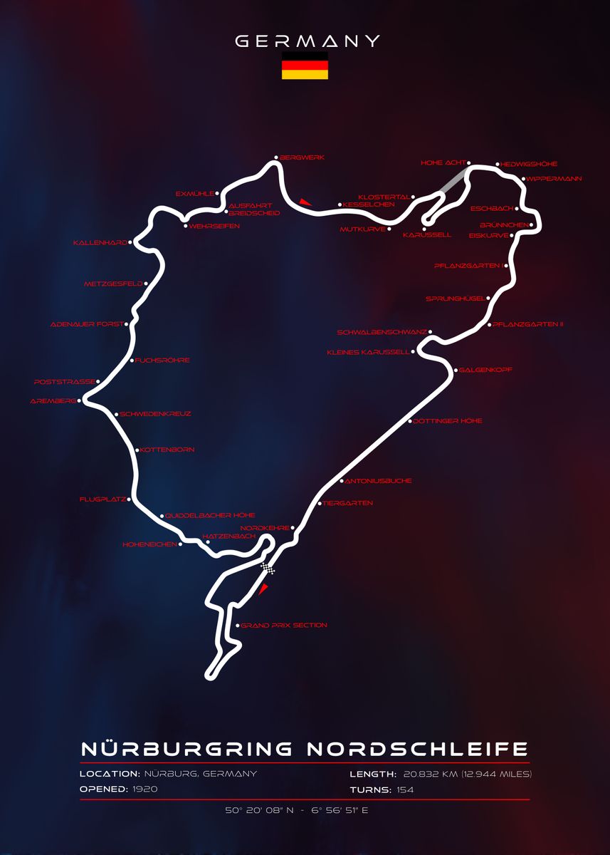 'Nurburgring Circuit' Poster, picture, metal print, paint by ...