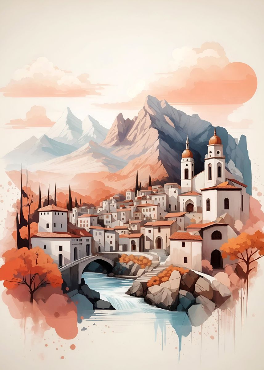 'Boho City Landscape' Poster, picture, metal print, paint by Ady Nue ...