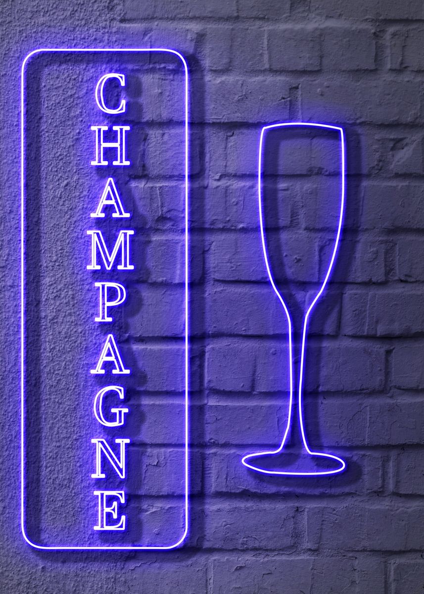 'A Neon Champagne Sign' Poster, picture, metal print, paint by Abdul ...