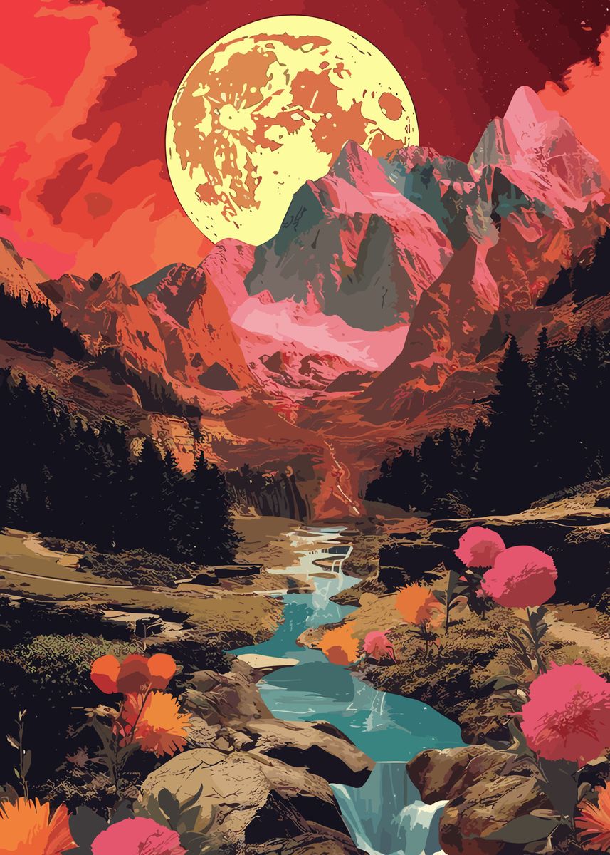 'Landscape and moon' Poster, picture, metal print, paint by Beast Lion ...