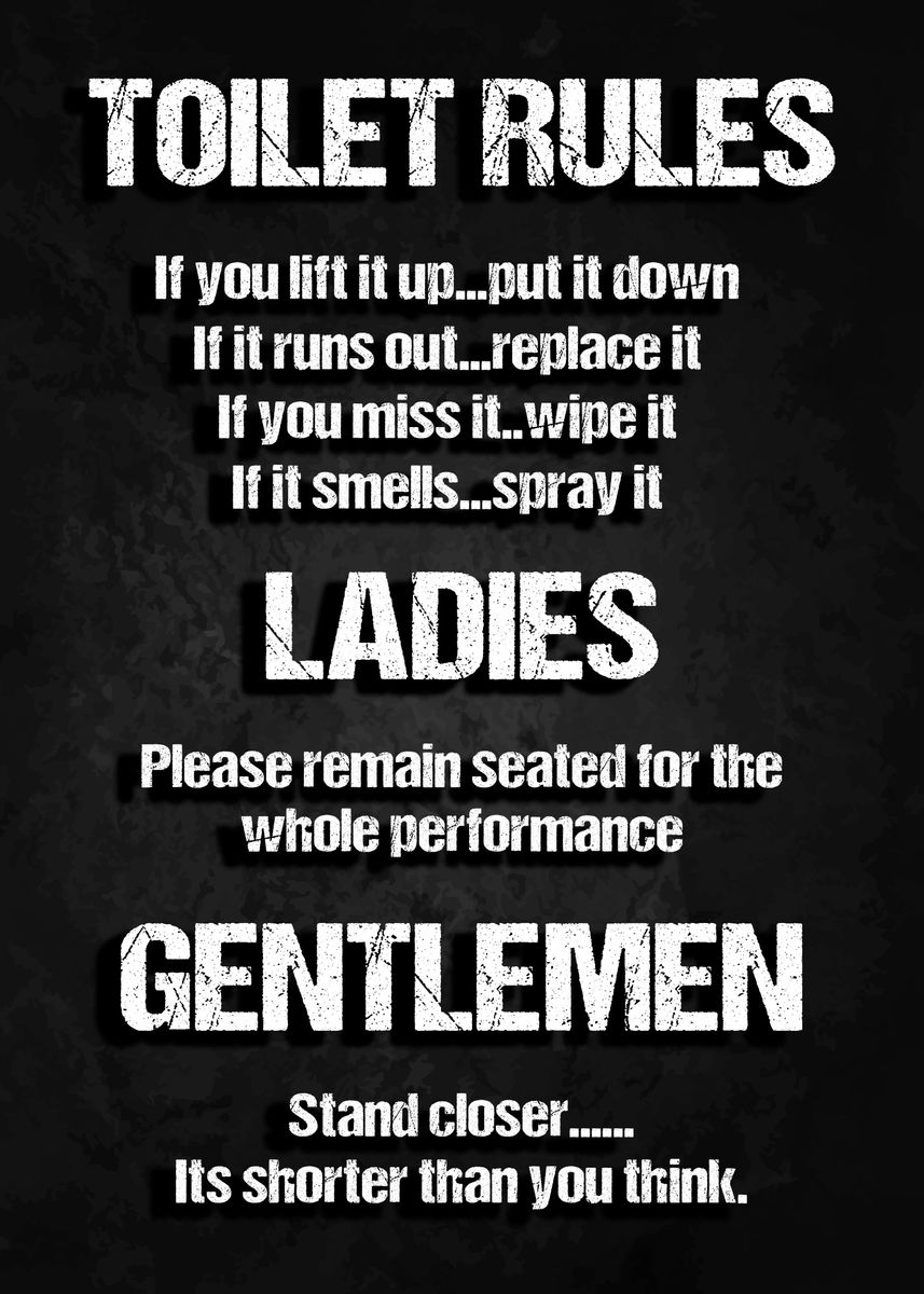 'Toilet Rules Funny ' Poster by Metal Posters | Displate