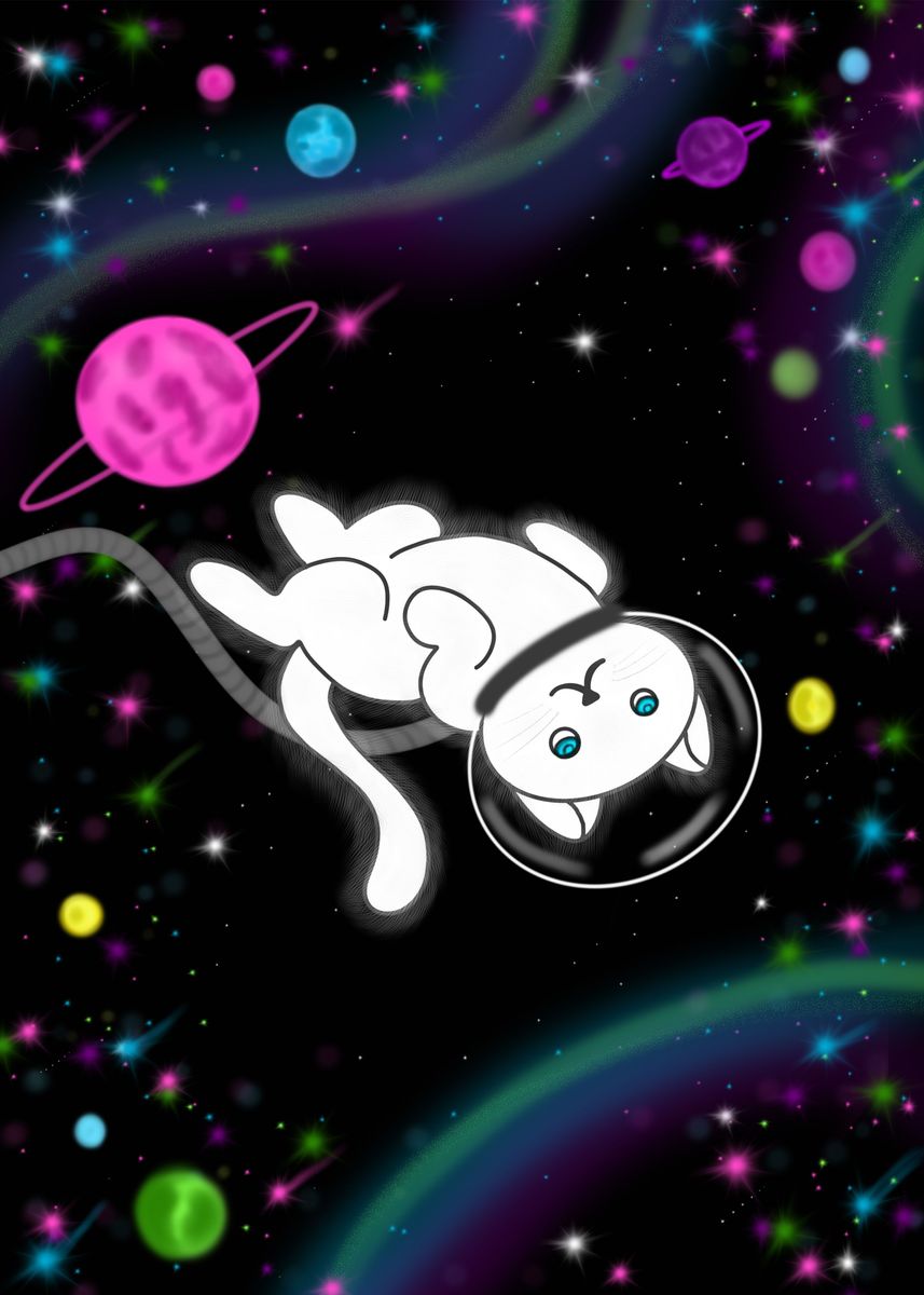 'Space Cat' Poster, picture, metal print, paint by Anam Hanif Studio ...