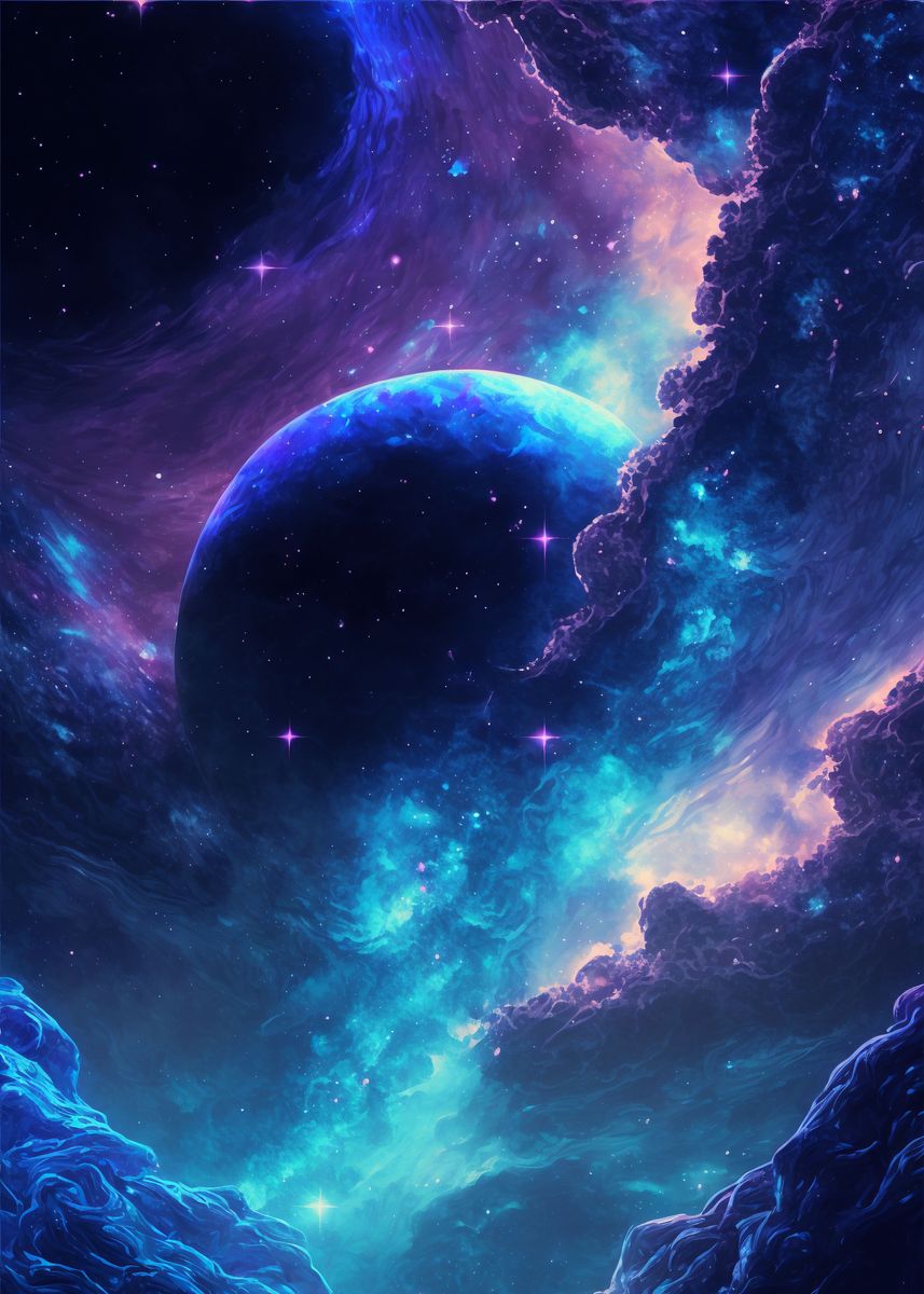 'Blue Planet Explosion' Poster, picture, metal print, paint by ...