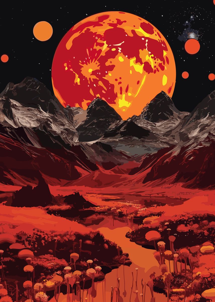 'Red Moon' Poster, picture, metal print, paint by Beast Lion | Displate