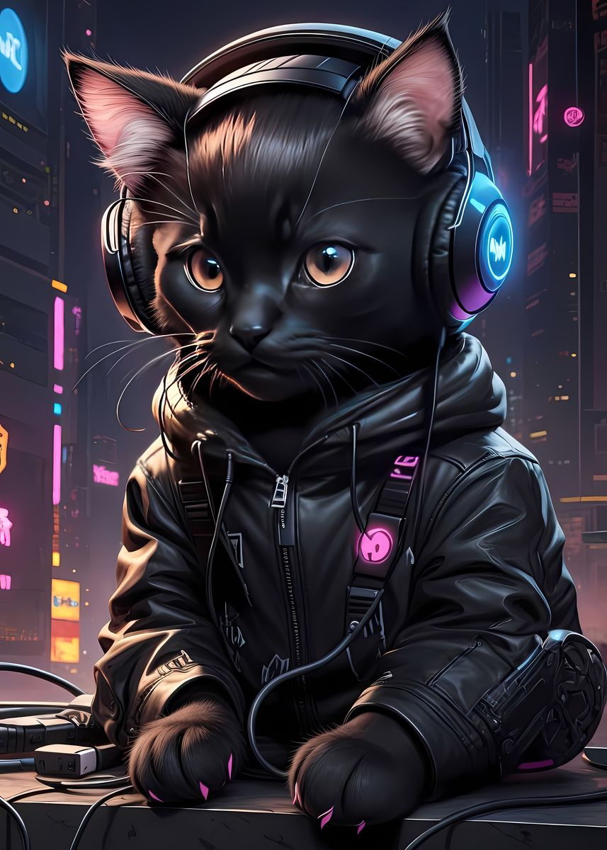 'Cyberpunk Cat ' Poster, picture, metal print, paint by Alex Romiro ...