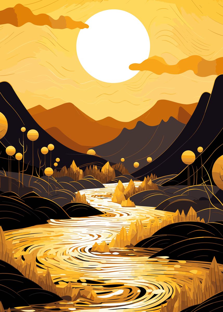 'Gold Lansdscape' Poster, picture, metal print, paint by Beast Lion ...