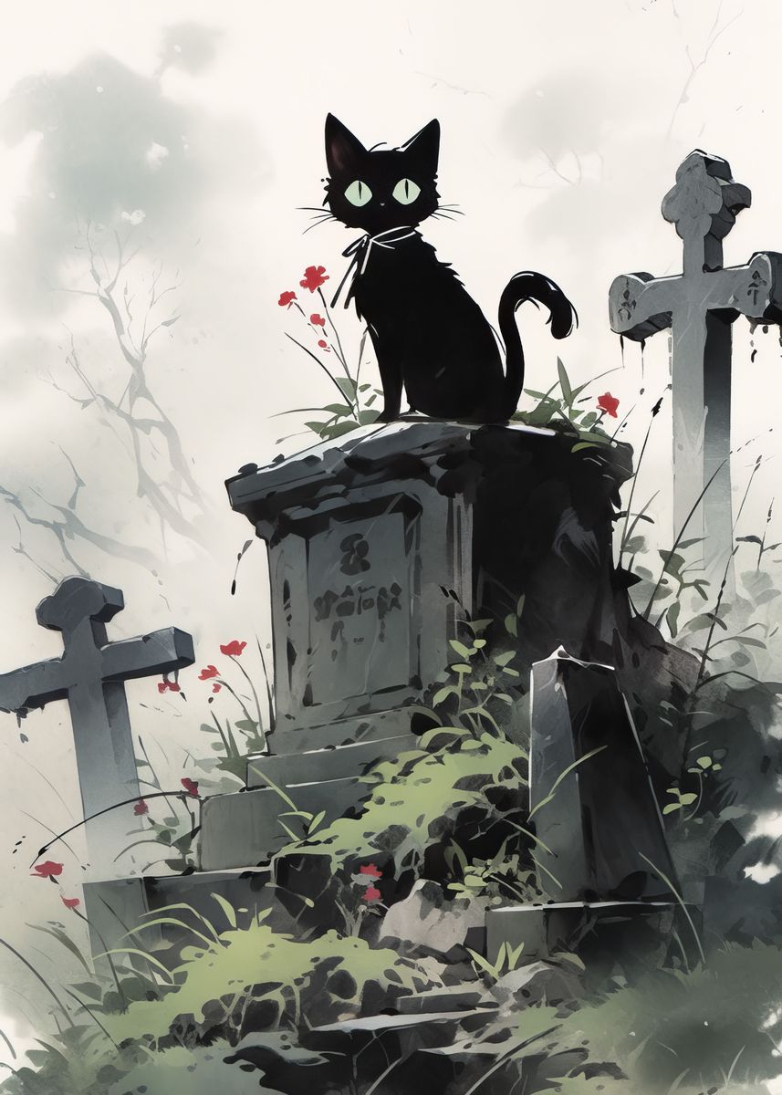 'Cat in Graveyard' Poster, picture, metal print, paint by Novanity ...