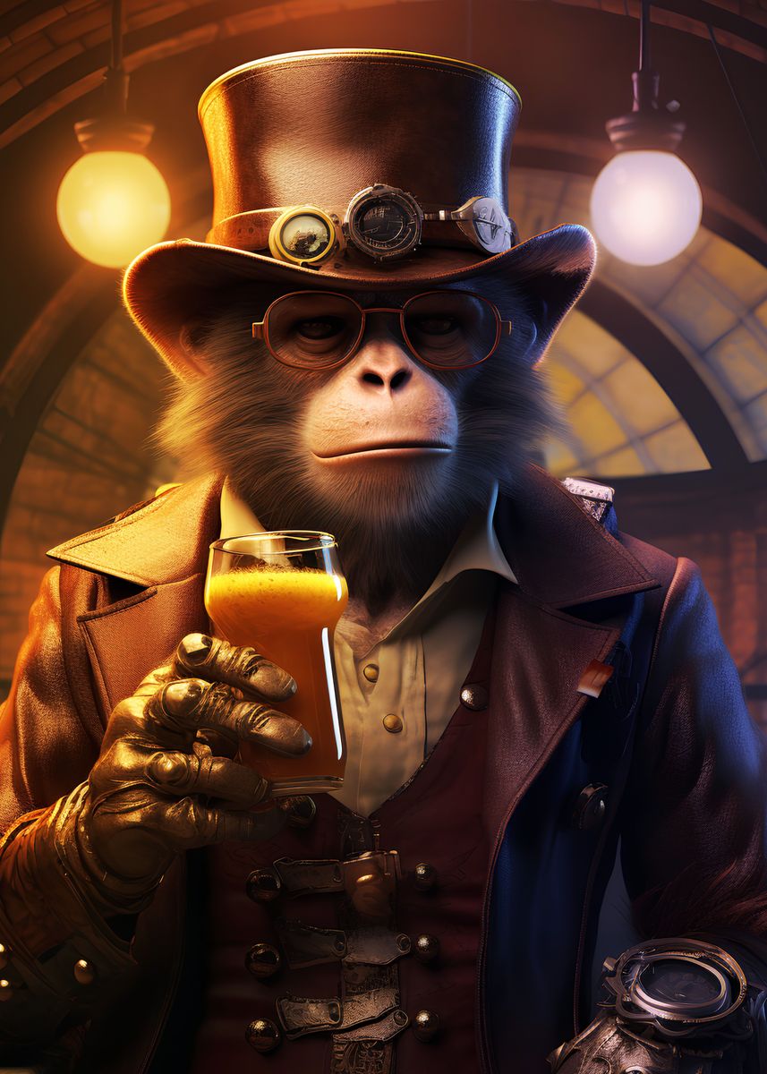 'Funny Monkey Drinking' Poster, picture, metal print, paint by Esbiyu ...