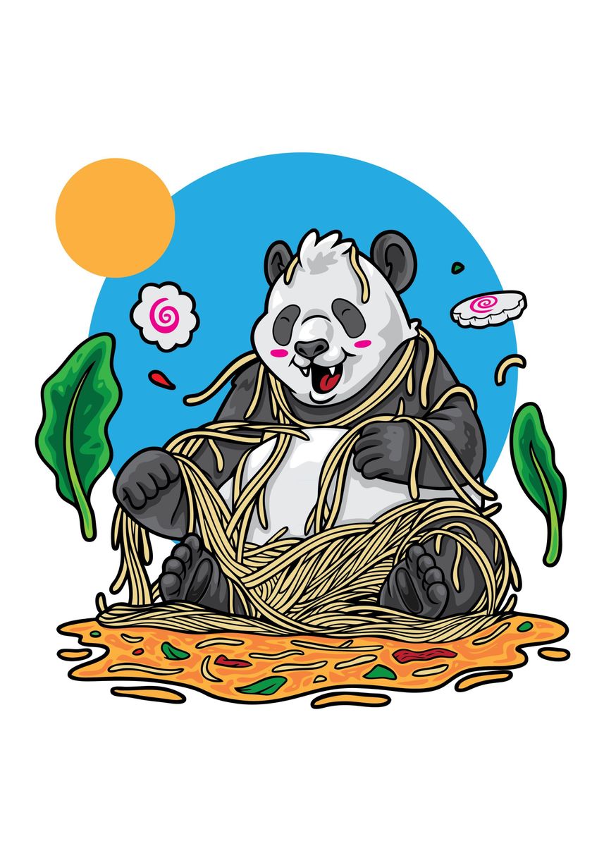 'Panda Playing Noodles' Poster, picture, metal print, paint by Wezt ...