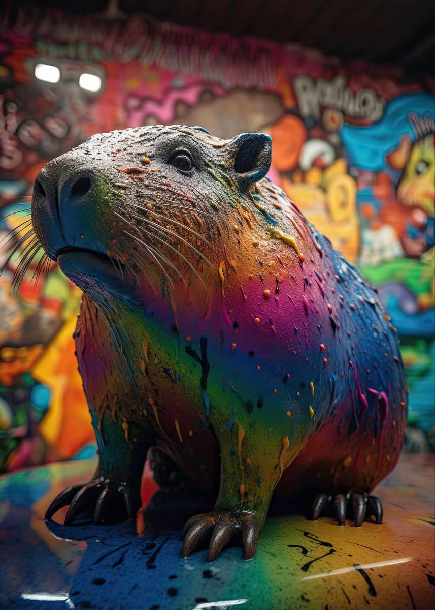 'Graffiti Capybara Statue' Poster, picture, metal print, paint by ...