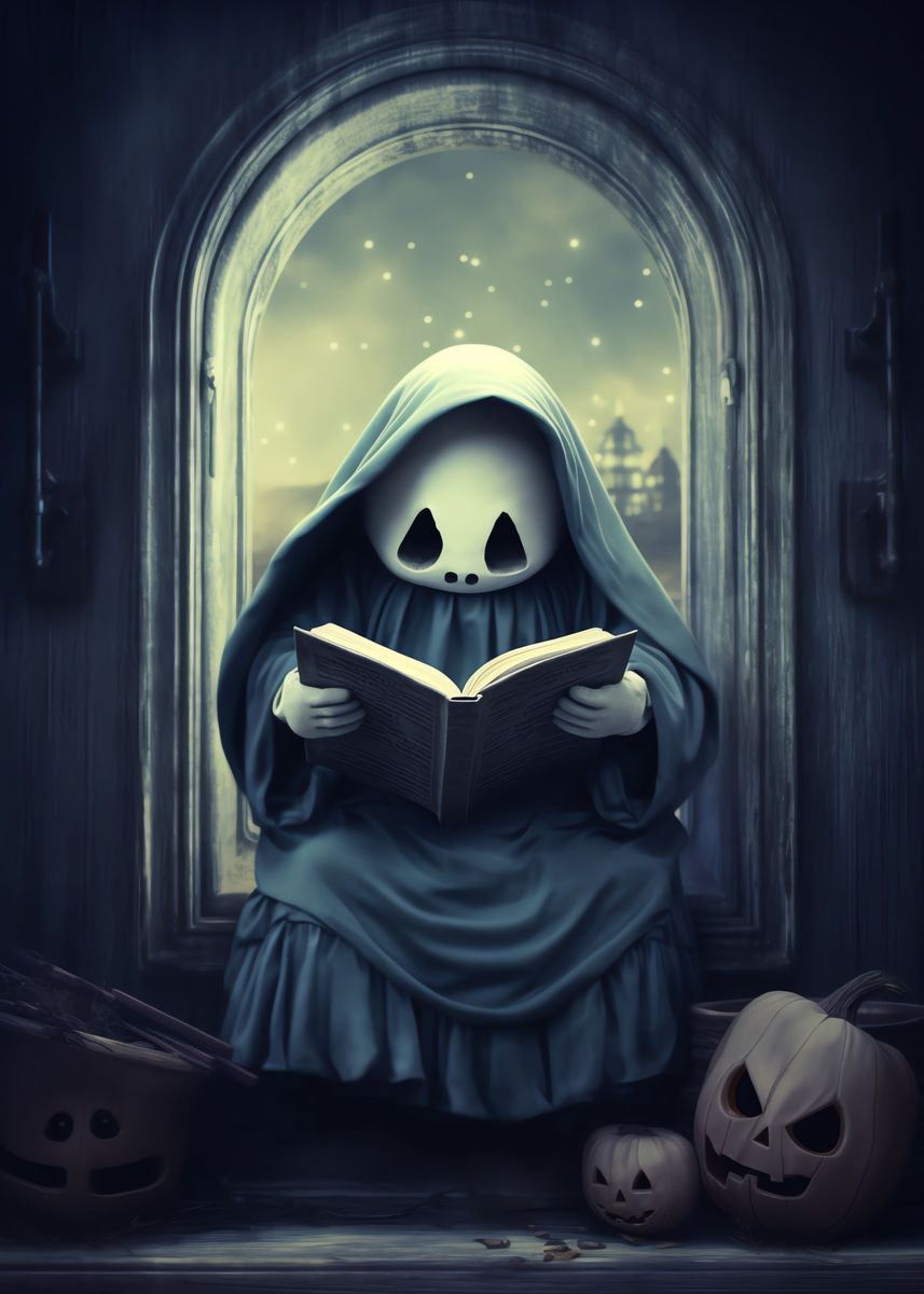 'Ghost Loves Reading Books' Poster, picture, metal print, paint by ...