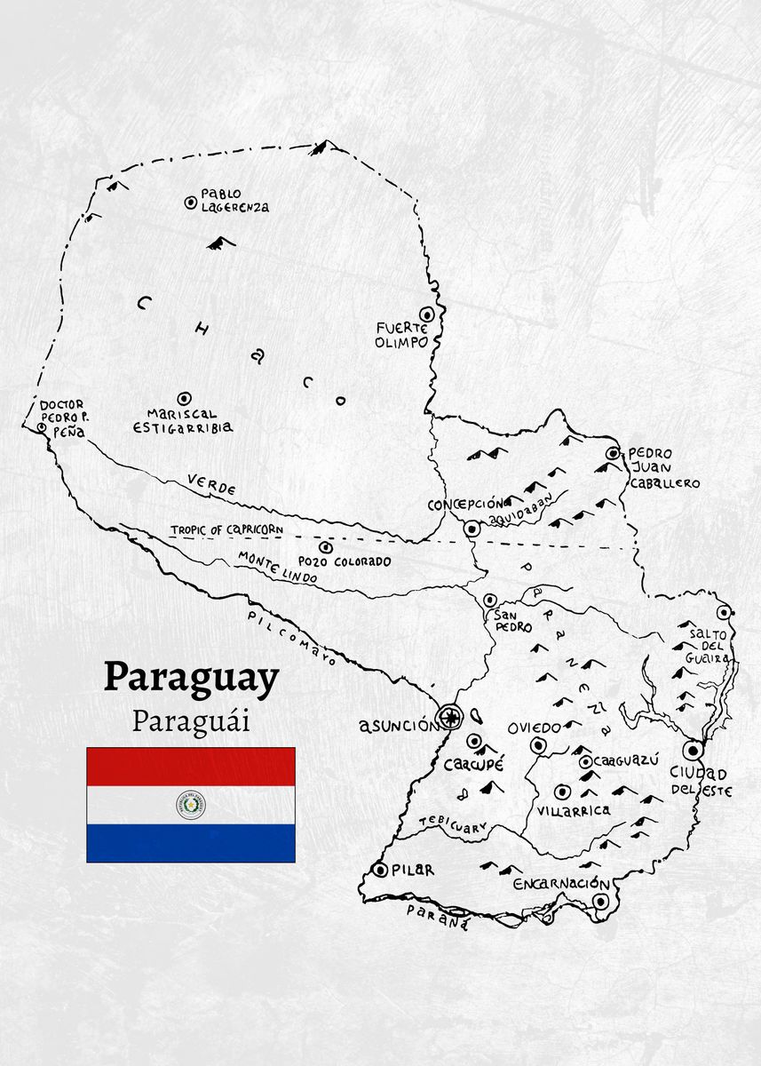 'Handdrawn Paraguay Map' Poster, picture, metal print, paint by Angelos ...