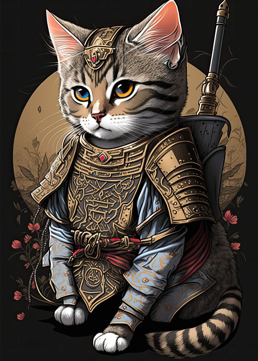 'Cat Samurai' Poster, picture, metal print, paint by Kristy Haines ...