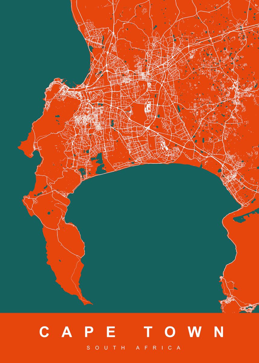 'MAP CAPE TOWN SOUTH AFRICA' Poster, picture, metal print, paint by UrbanMaps | Displate