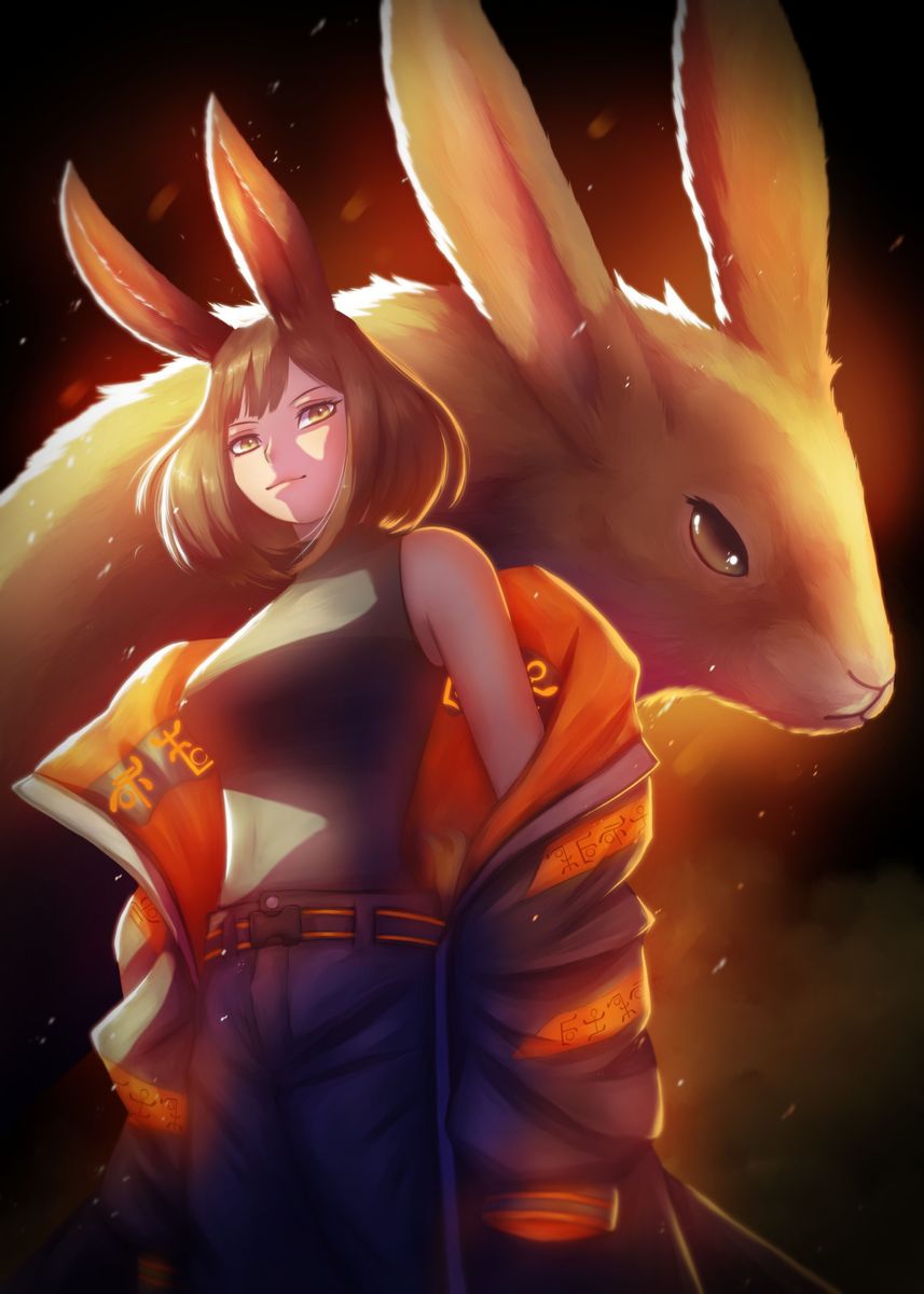 'Anna and rabbit' Poster, picture, metal print, paint by Liokora | Displate