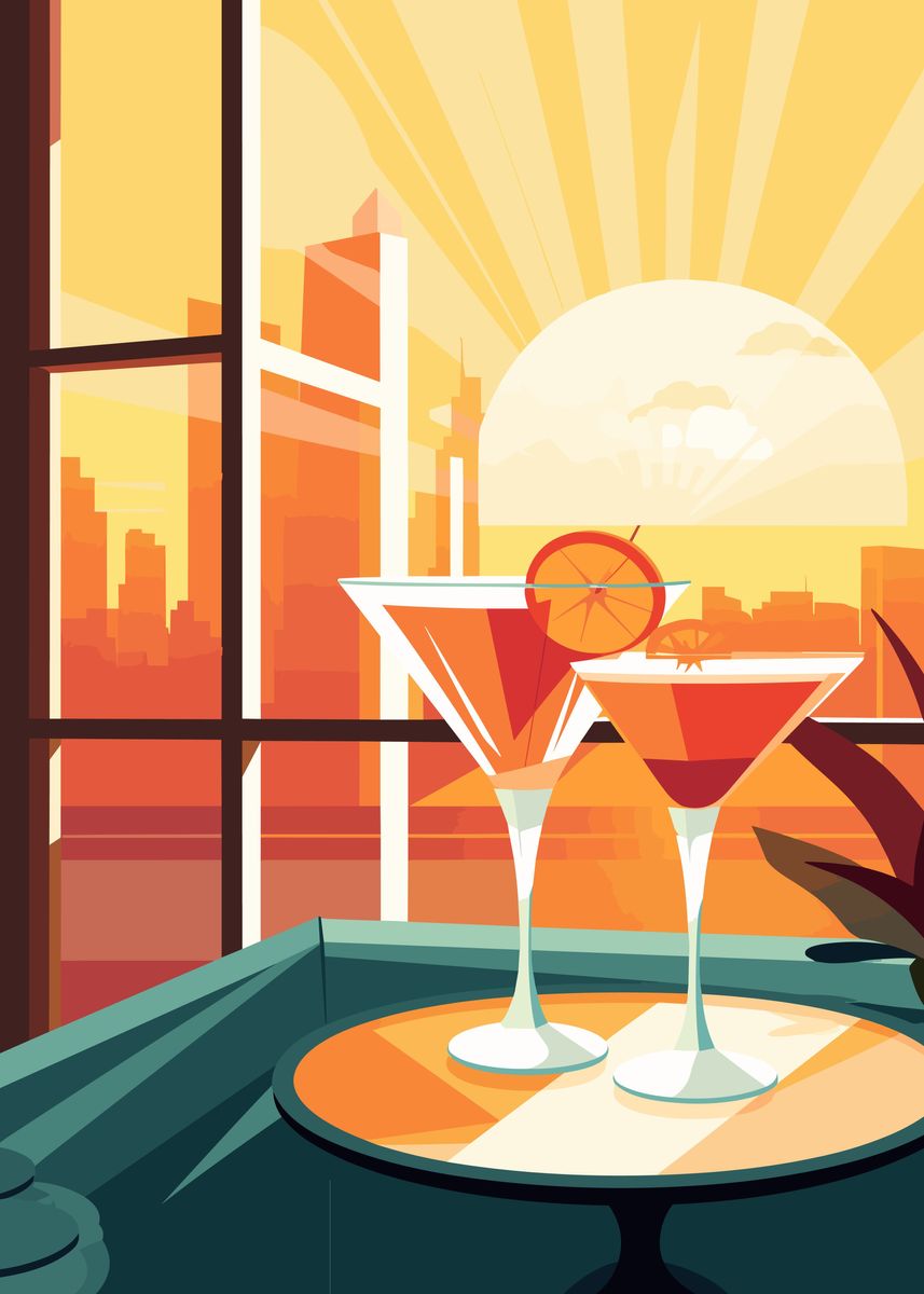 'Art Deco Cocktail Lounge' Poster, picture, metal print, paint by ...