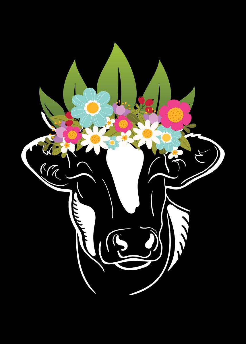 'Flowers Cow Cows Farmer' Poster, picture, metal print, paint by Mooon ...