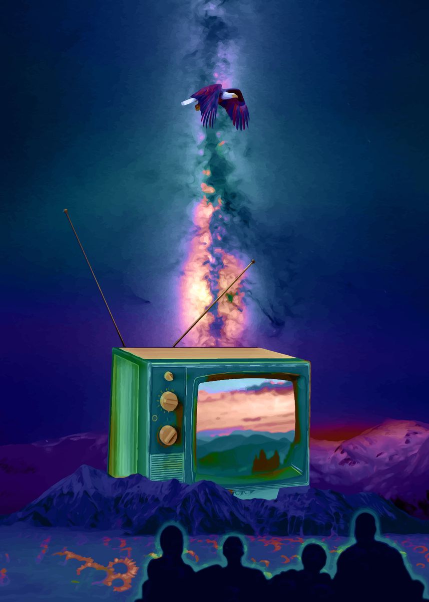 'Watching Tv' Poster, picture, metal print, paint by Art Creative ...