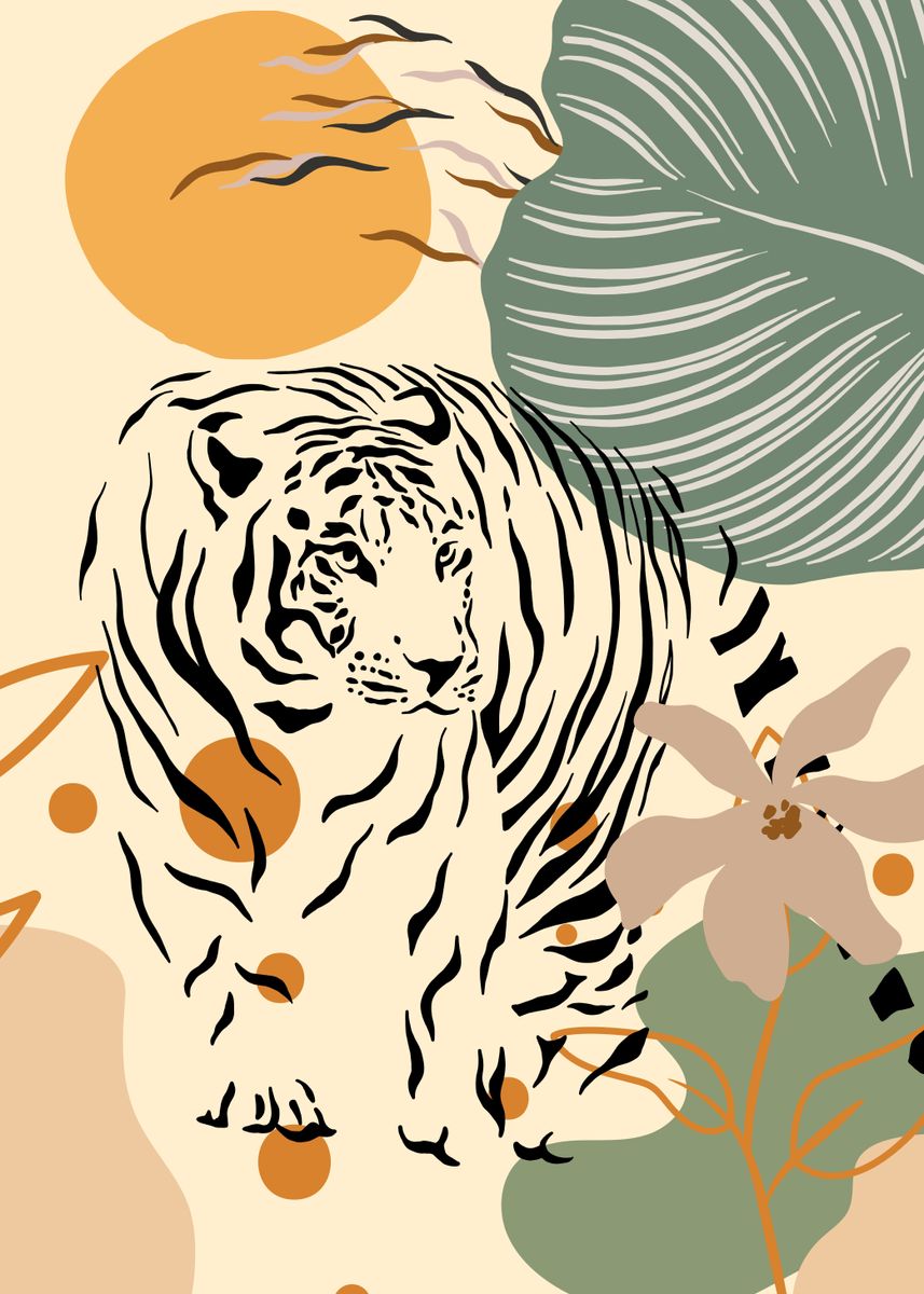 'Tiger Boho style ' Poster, picture, metal print, paint by Esther ...
