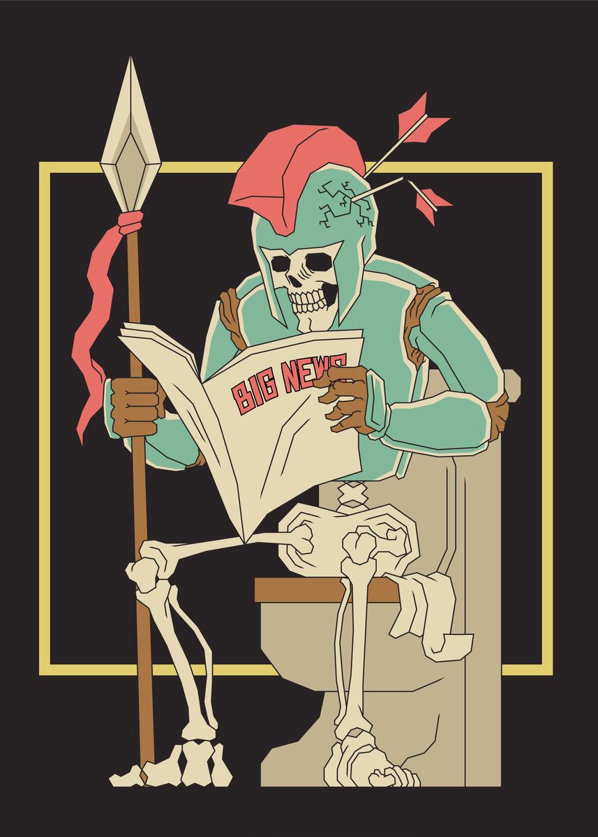 'warrior in toilet newspape' Poster by ALEX SHINDER | Displate