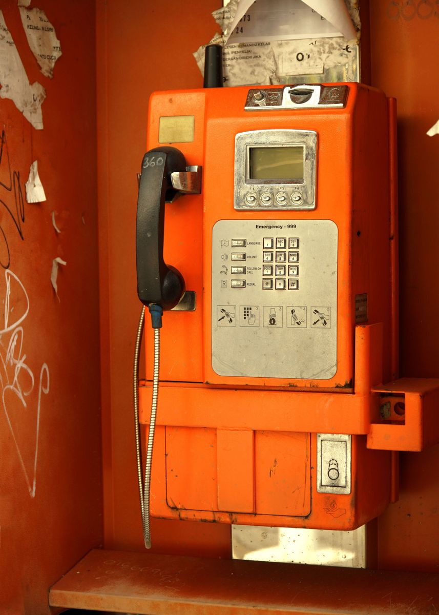 'Old Orange Public Phone' Poster, picture, metal print, paint by ...