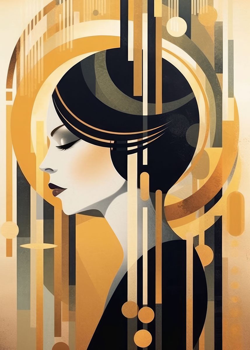 'Golden Profile Deco Lady' Poster, picture, metal print, paint by ROLIB ...