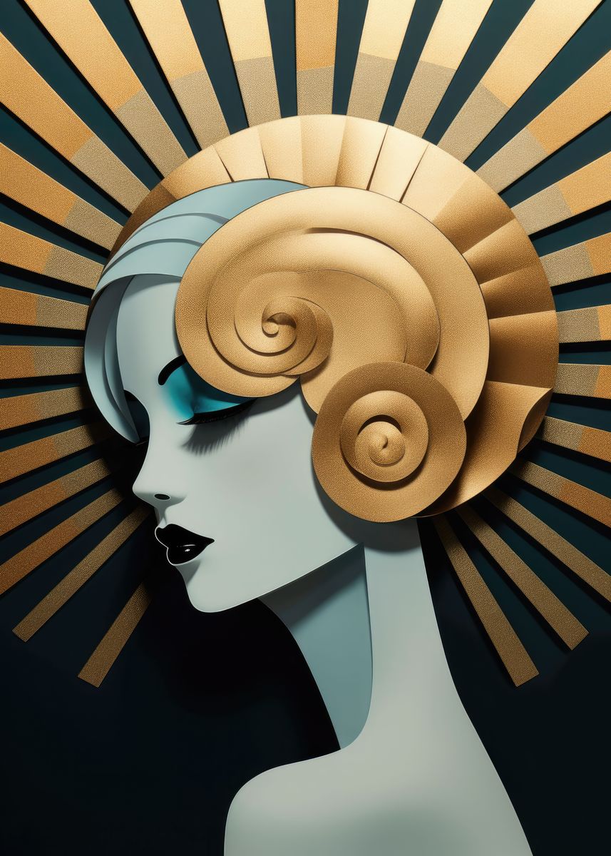'Golden Deco Lady Light' Poster, picture, metal print, paint by ROLIB ...