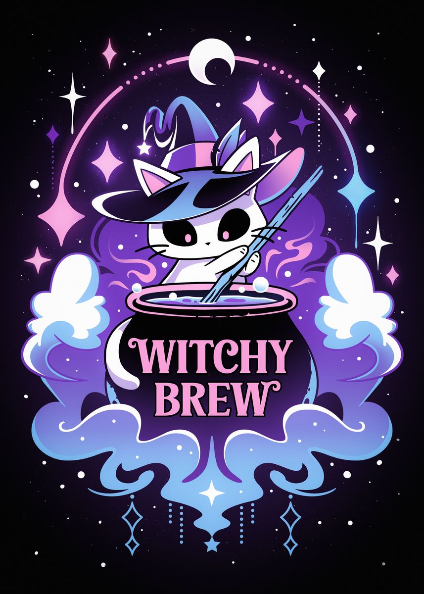 'Witchy Cat Potion' Poster, picture, metal print, paint by Snouleaf ...
