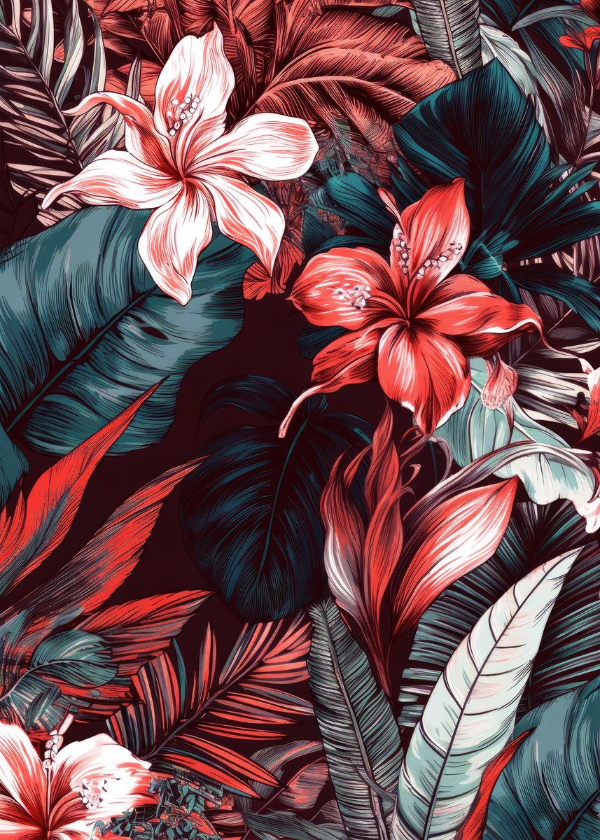 'Tropical flora' Poster, picture, metal print, paint by JBJart Justyna ...