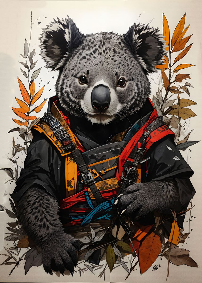 'Koala leaves samurai' Poster, picture, metal print, paint by Dream ...