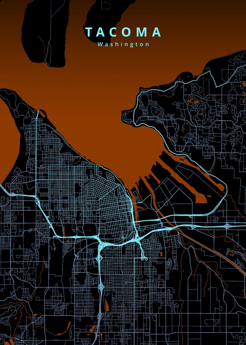 'Tacoma Washington Map' Poster, picture, metal print, paint by Deeo ...