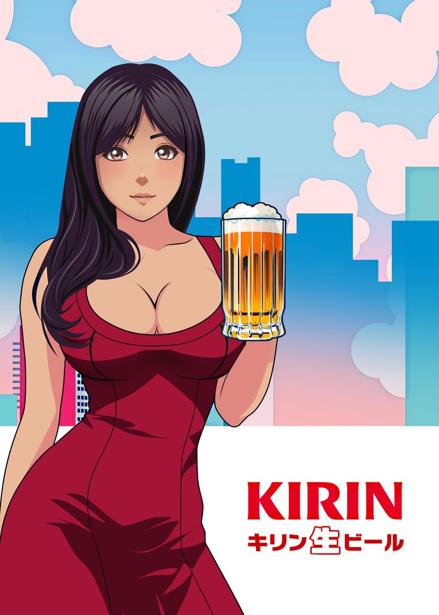 'Kirin Beer Girl Tokyo' Poster, picture, metal print, paint by Okami Works | Displate