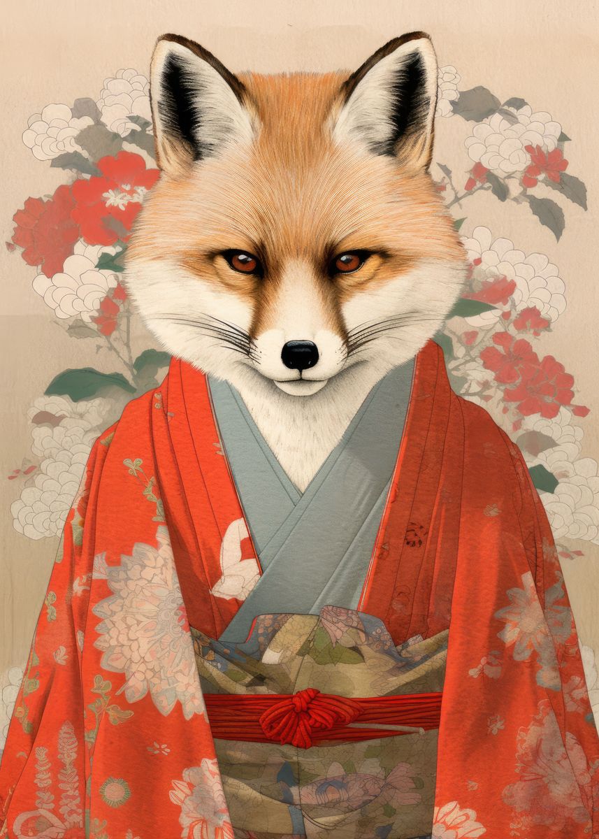 'Japanese Fox' Poster, picture, metal print, paint by Stylianos ...
