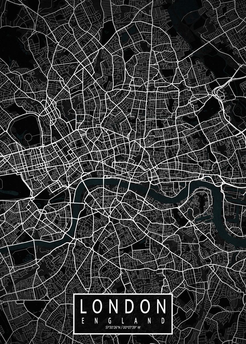 'London City Map Dark' Poster, picture, metal print, paint by deMAP ...