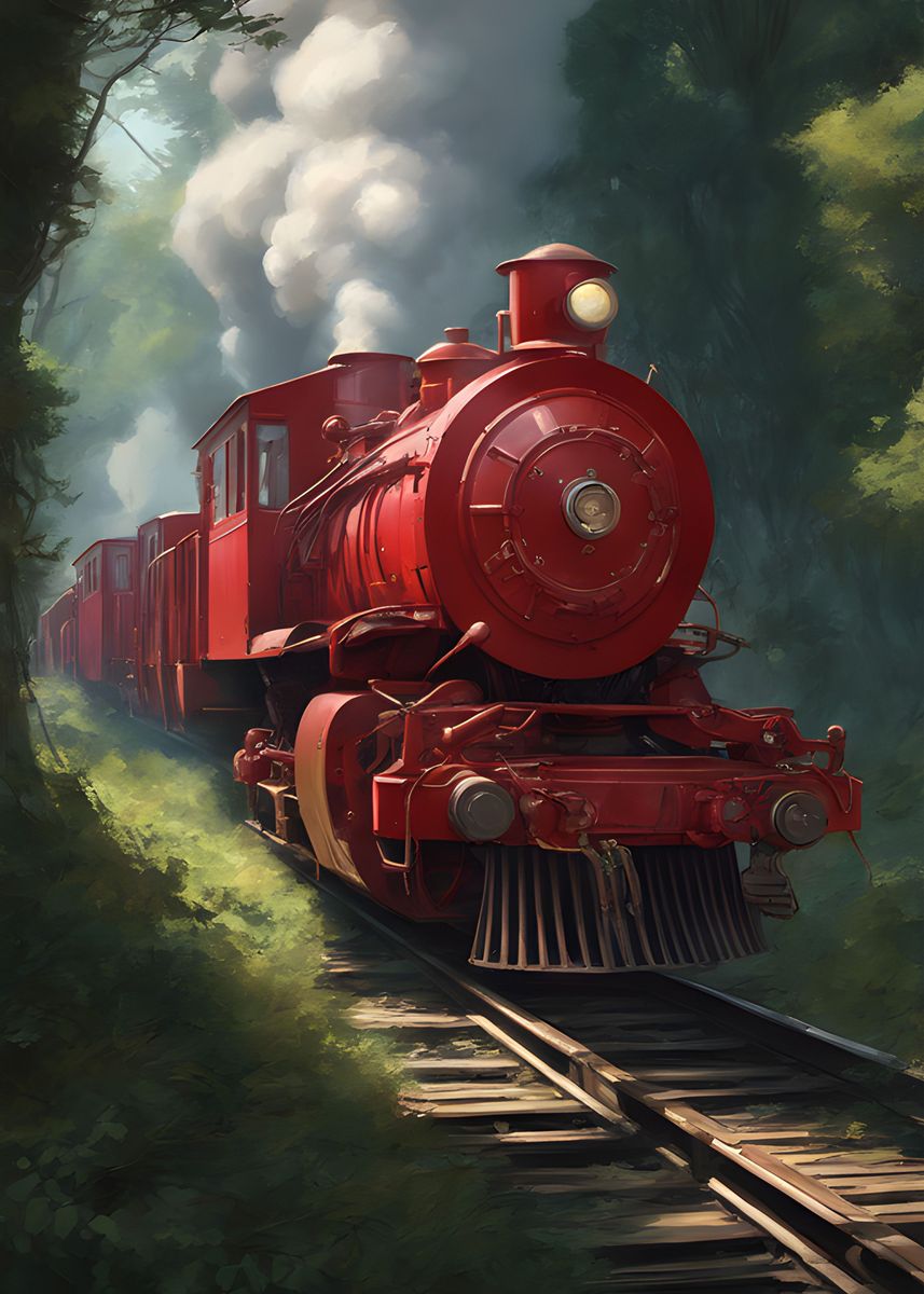 'Red Train Express digital' Poster, picture, metal print, paint by ...