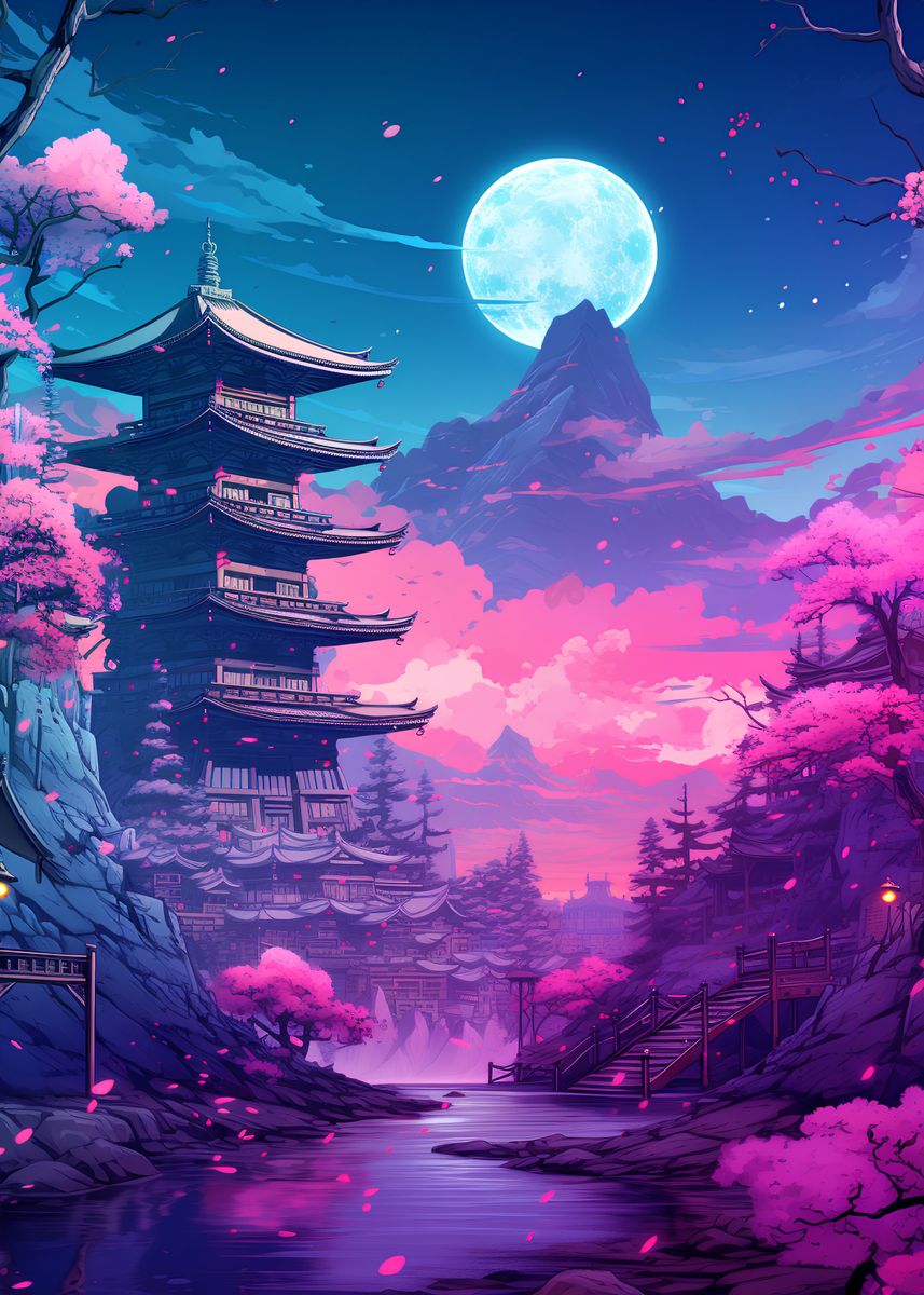 'Japanese neon Traditional' Poster, picture, metal print, paint by ...