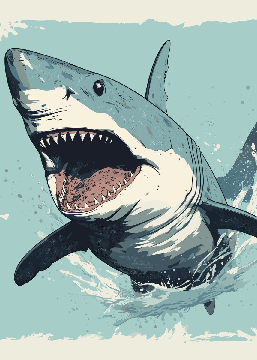 'great white shark' Poster, picture, metal print, paint by Jermaine ...