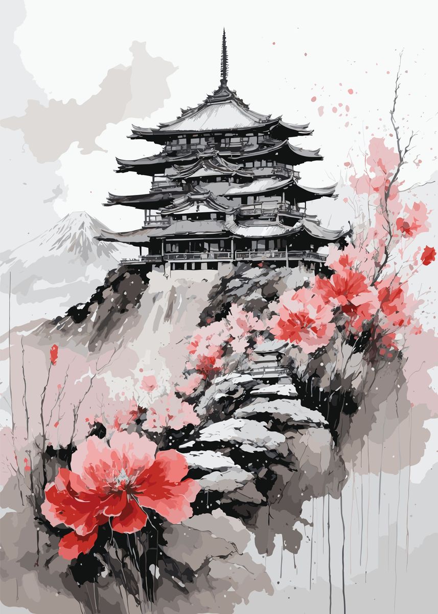'Landscape Castle Japanese' Poster, picture, metal print, paint by Zero ...