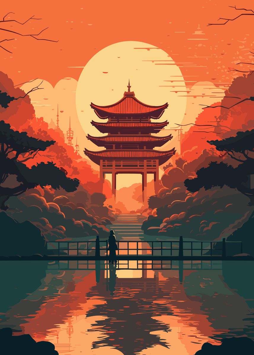 'japan landscape nature' Poster, picture, metal print, paint by ...