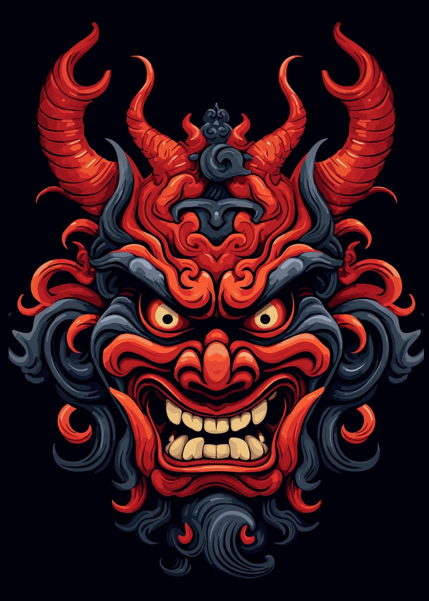 'Oni Mask' Poster, picture, metal print, paint by Beast Lion | Displate