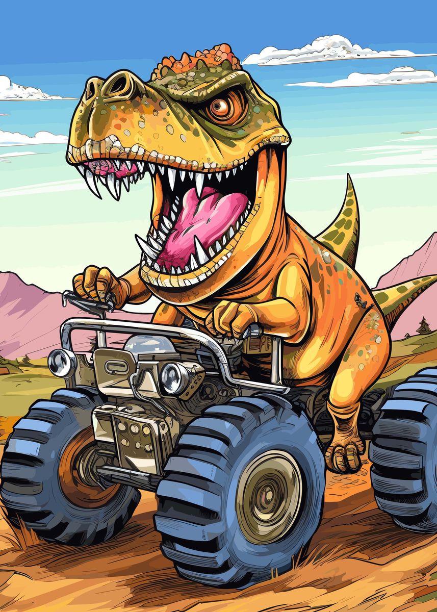 'Cute Dinosaur Animals' Poster, picture, metal print, paint by Ecovid ...