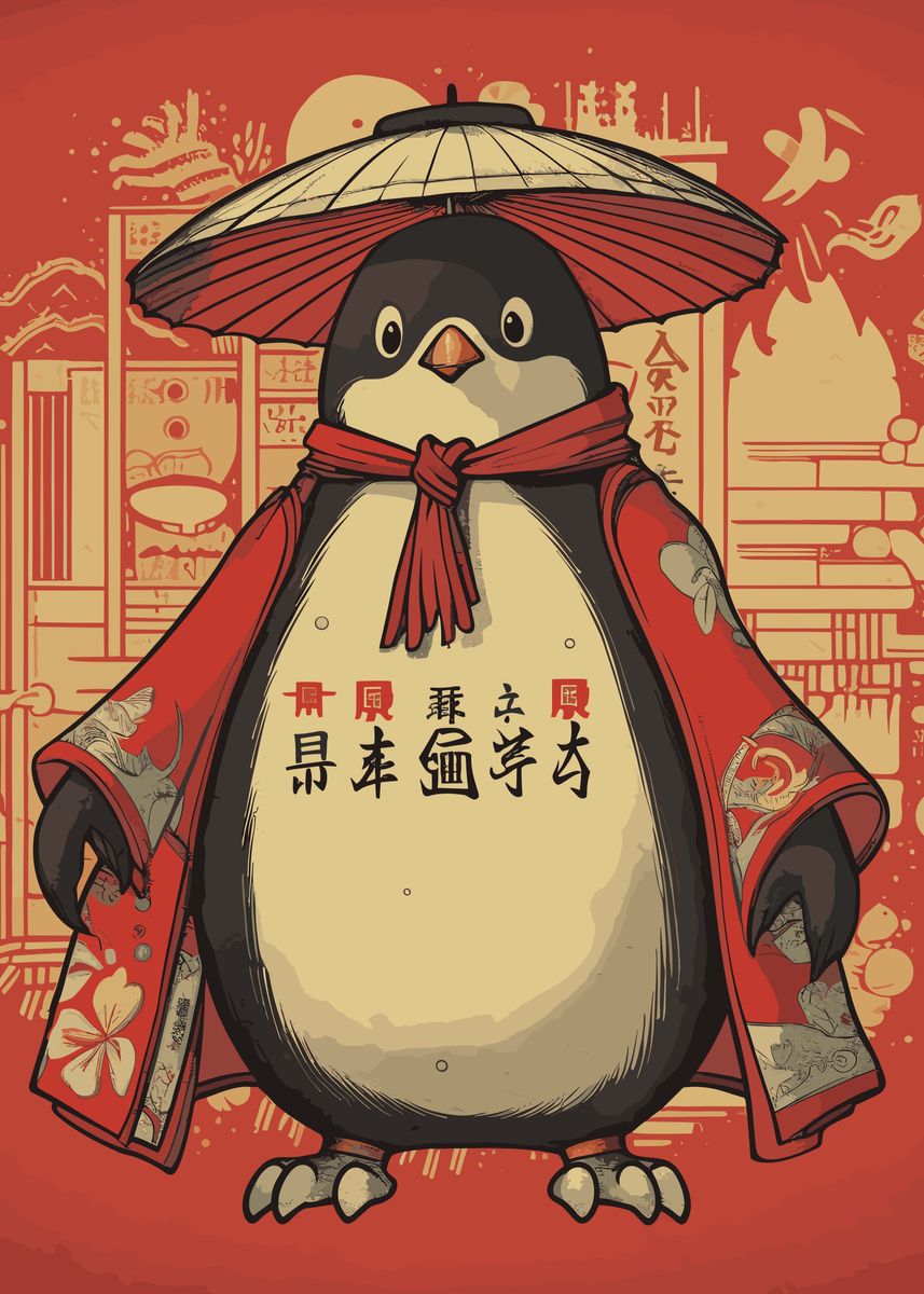 'Japanese Penguin Cute' Poster, picture, metal print, paint by Mai Mia ...