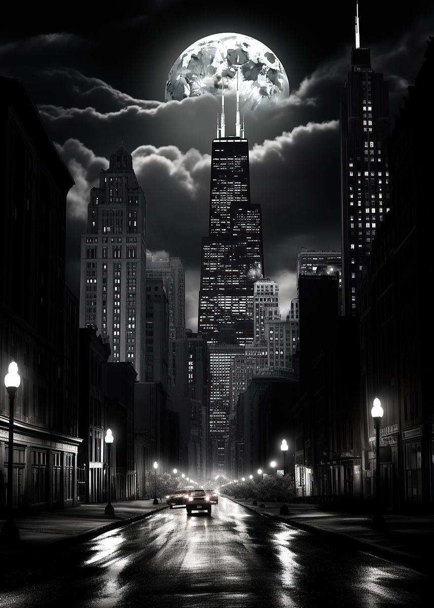 'Chicago Street Cityscape' Poster by Susanne Flø | Displate
