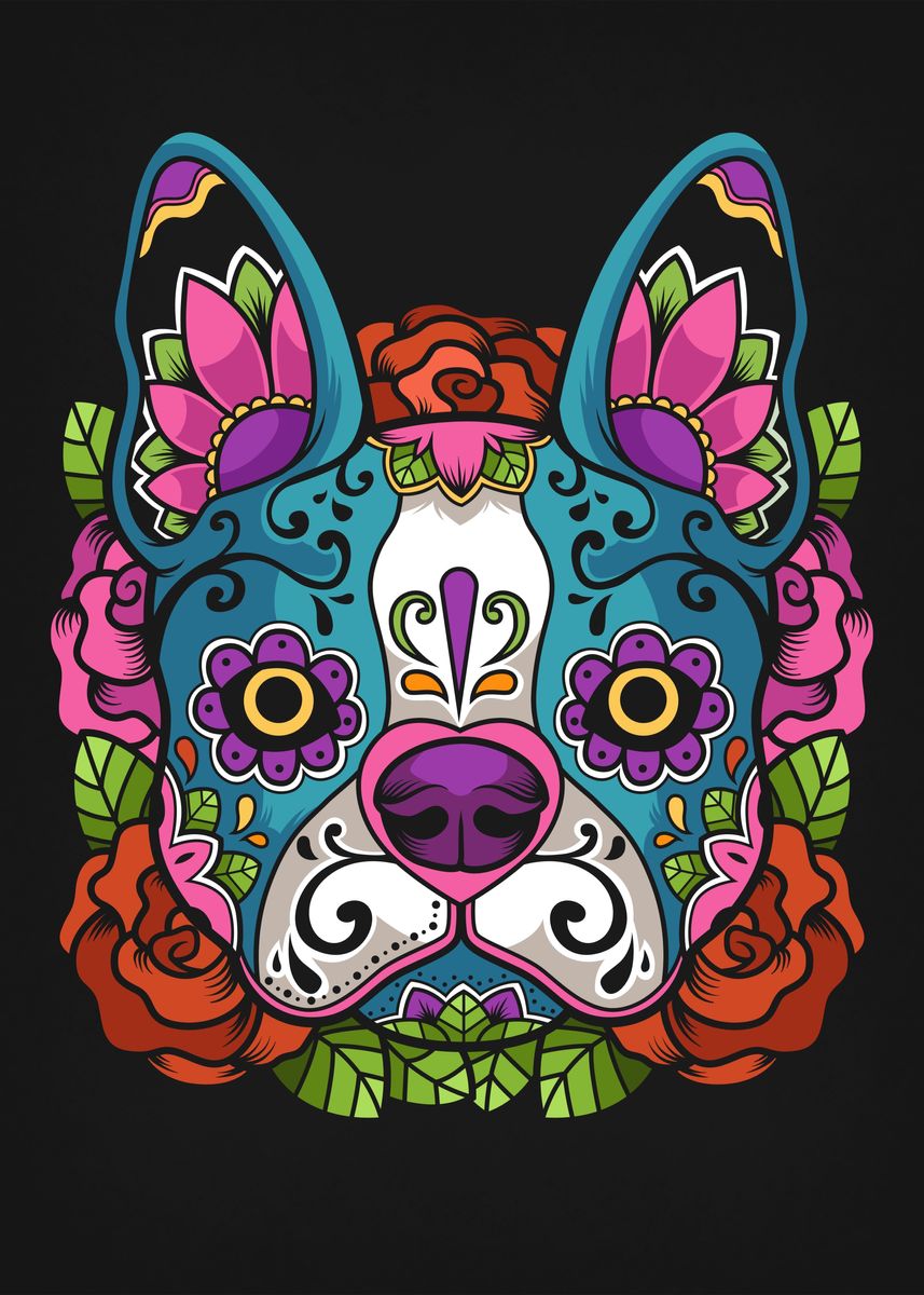 'Boston Terrier Sugar Skull' Poster, picture, metal print, paint by B ...