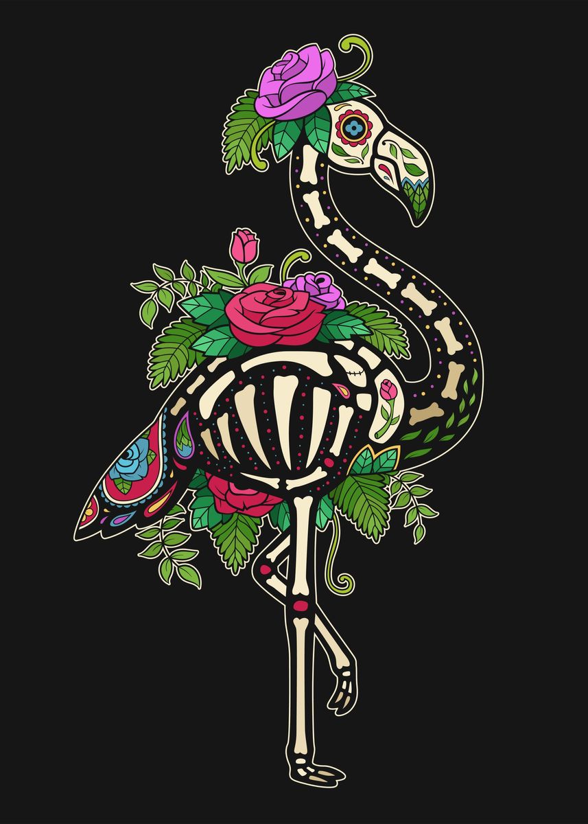 'Flamingo Sugar Skull' Poster, picture, metal print, paint by B Cubed ...