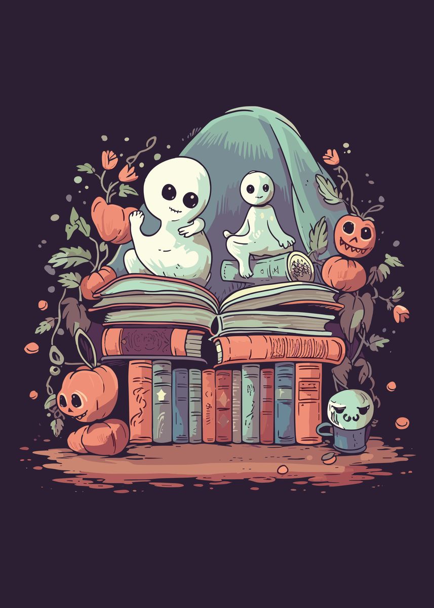 'Cute Ghosts Reading Books' Poster by MICHELLE RHOADS | Displate