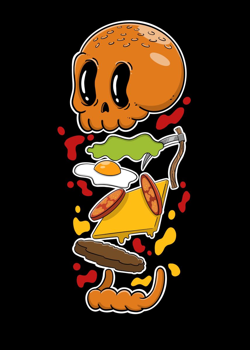 'Skull Burger' Poster, picture, metal print, paint by ArtThree Studio ...