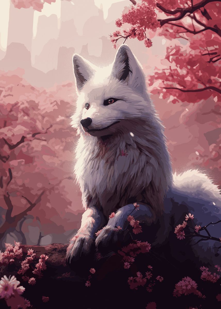 'cherry blossom wolf ' Poster, picture, metal print, paint by Hari ...