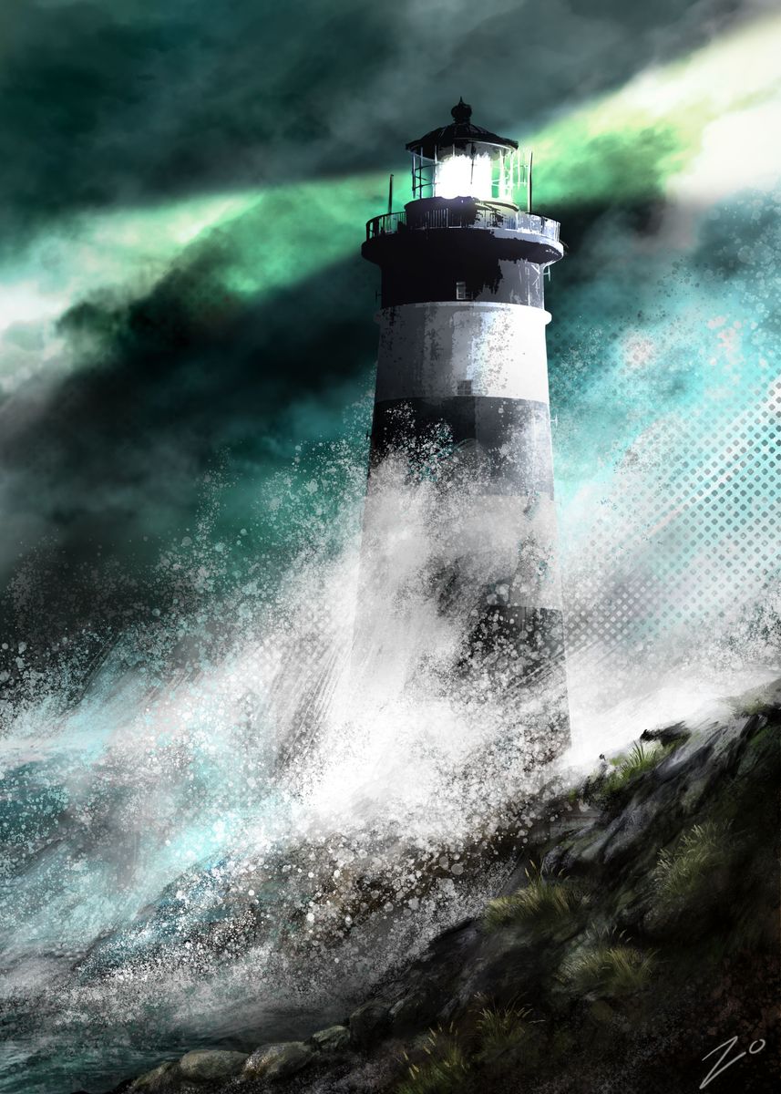 'Lighthouse in the storm' Poster, picture, metal print, paint by Enzo ...