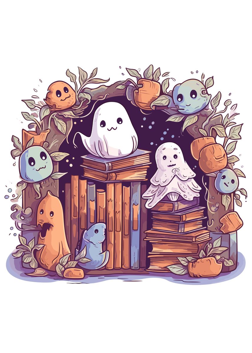 'Cute Ghosts Reading Books' Poster by Ardyce Behn | Displate